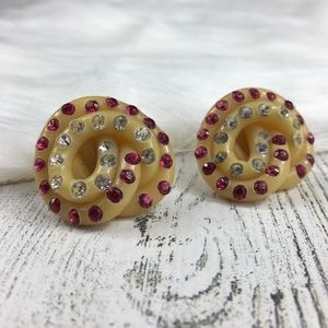 Vintage | Jewelry | Rhinestone Swirl Celluloid Screw Back Earrings ...